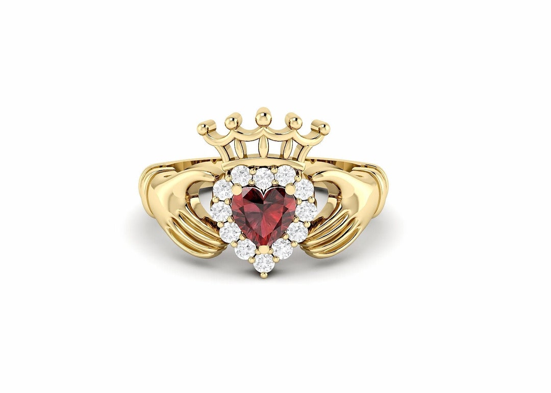 Garnet Claddagh Ring Engagement Ring Wedding Ring Heart Love Friendship ...