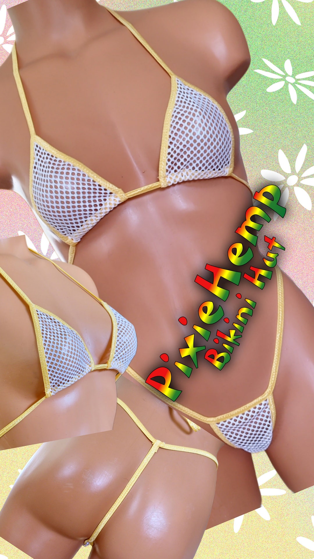 Yellow & White Mesh Mini Bikini - Etsy