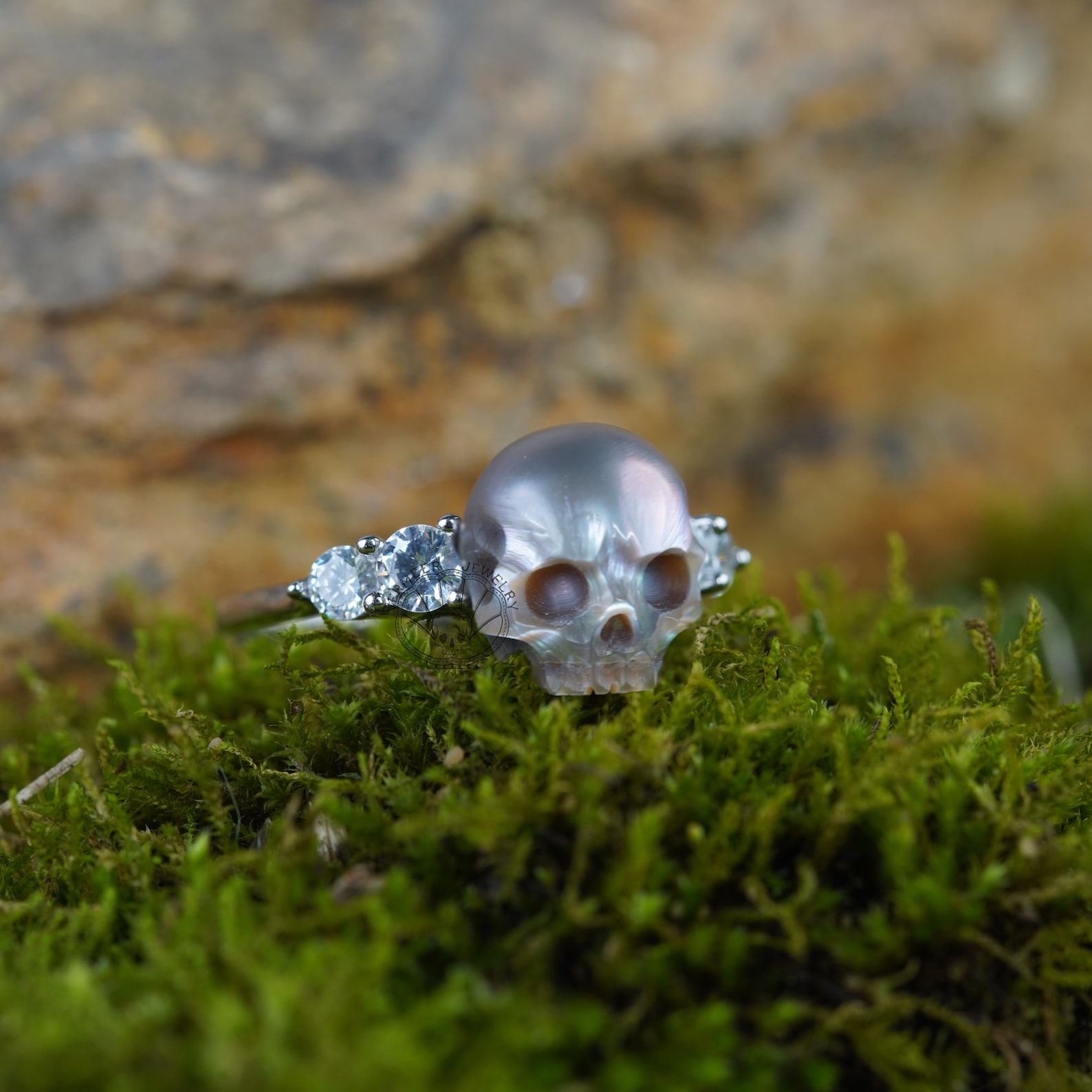 Pearl Carved Skull Ring Freshwater Pearl Classic Style With - Etsy