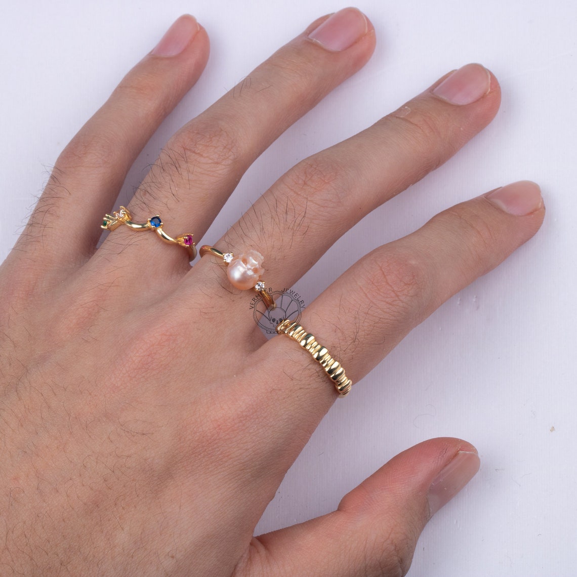 3 in 1 Ring Pearl Skull Ring Set Three Pieces for Matching - Etsy