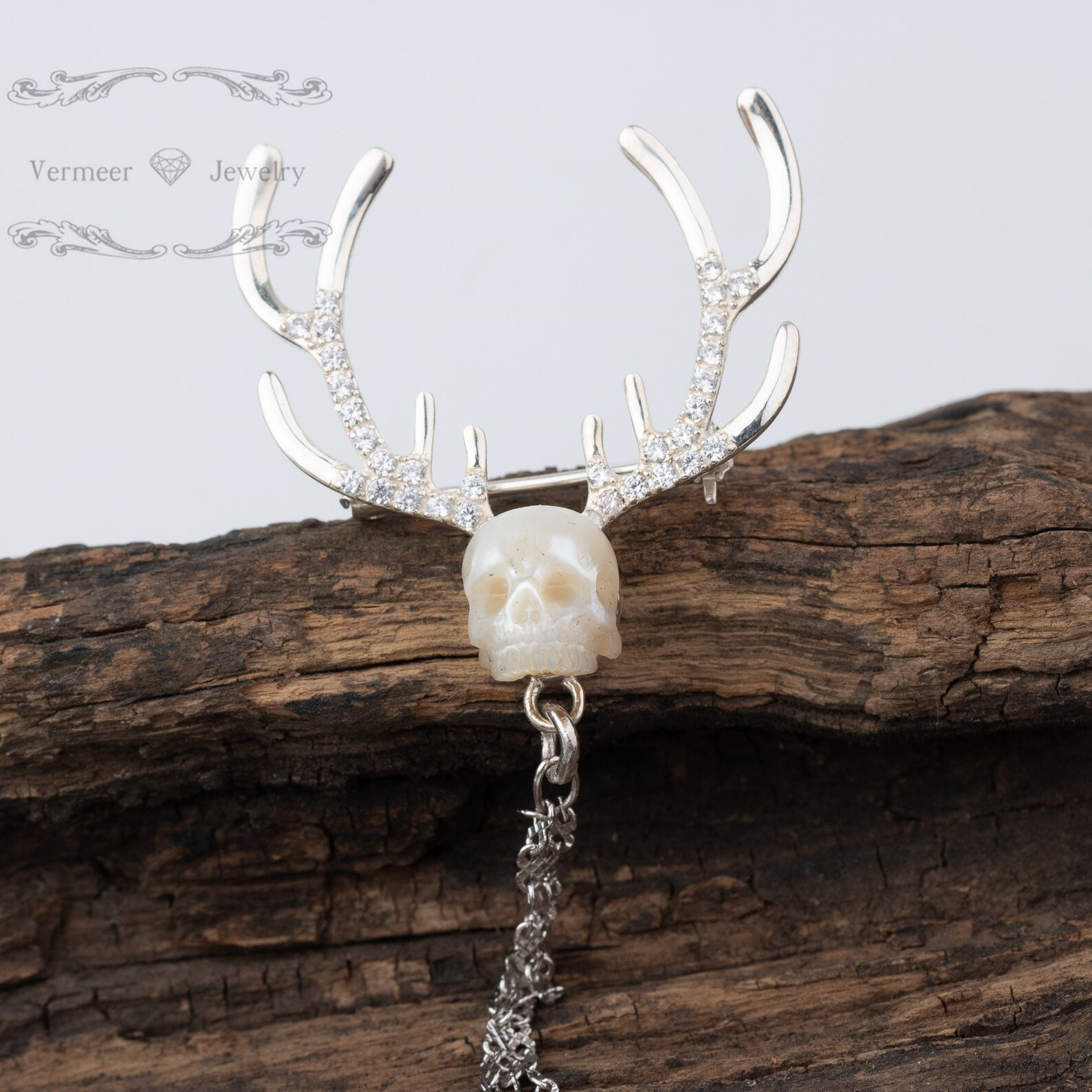 Skull Carved Pearl Freshwater Pearl Handmade 925sterling Silver Deer ...