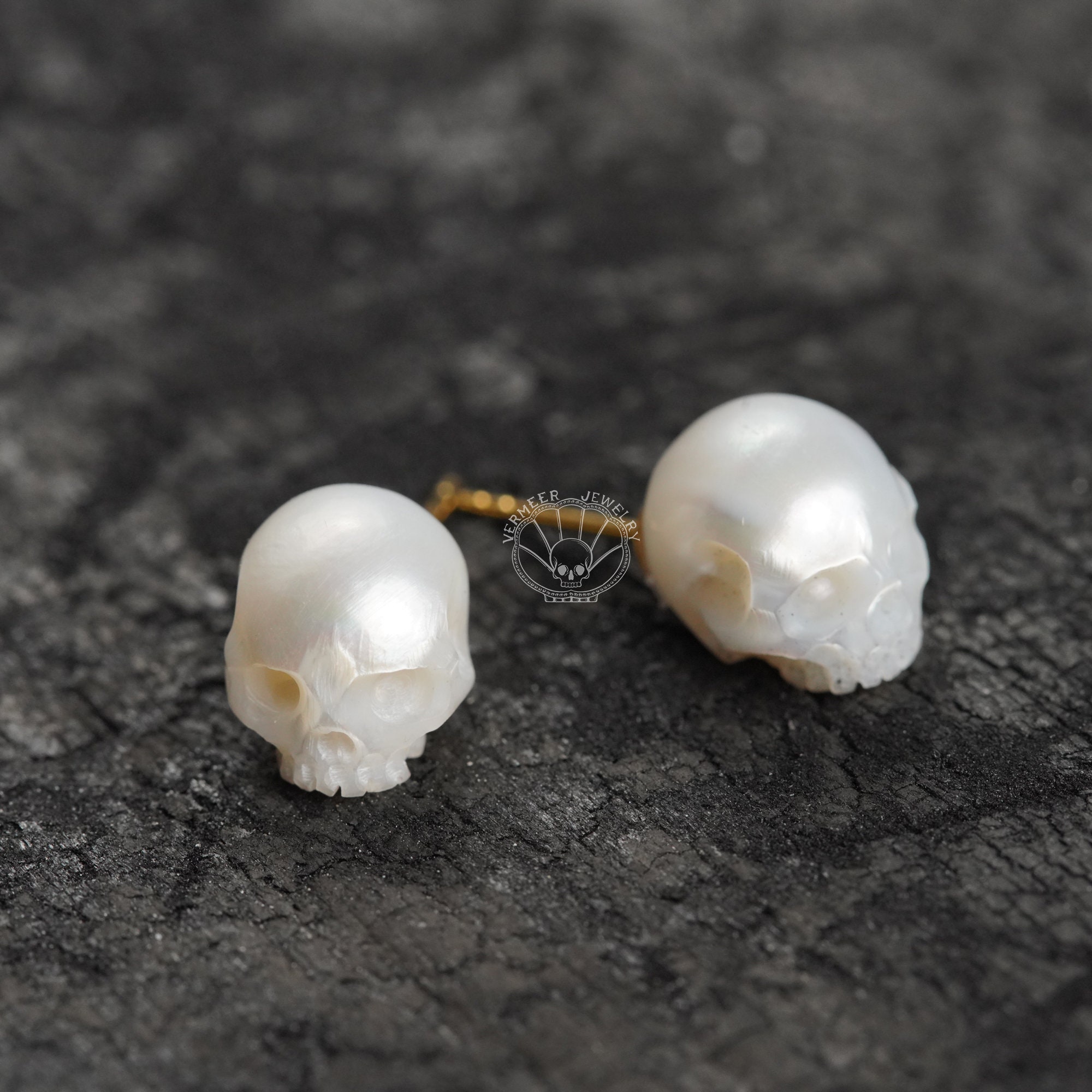 Skull Pearl Earring Stud Minimalist Style Handmade Jewelry for - Etsy