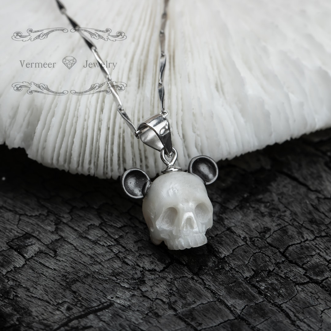 Skull Pearl Necklace and Ring Cute Bear Shape Hand Engraving Freshwater ...