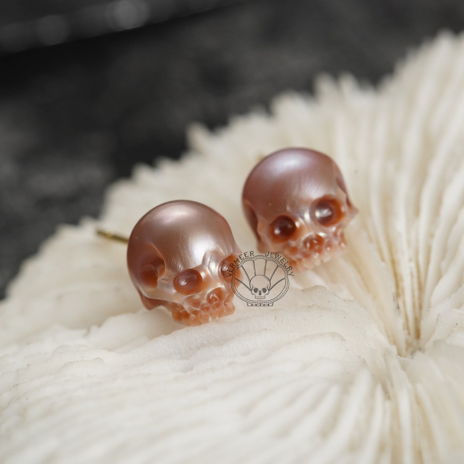 Skull Pearl Earring Stud Minimalist Style Handmade Jewelry for - Etsy