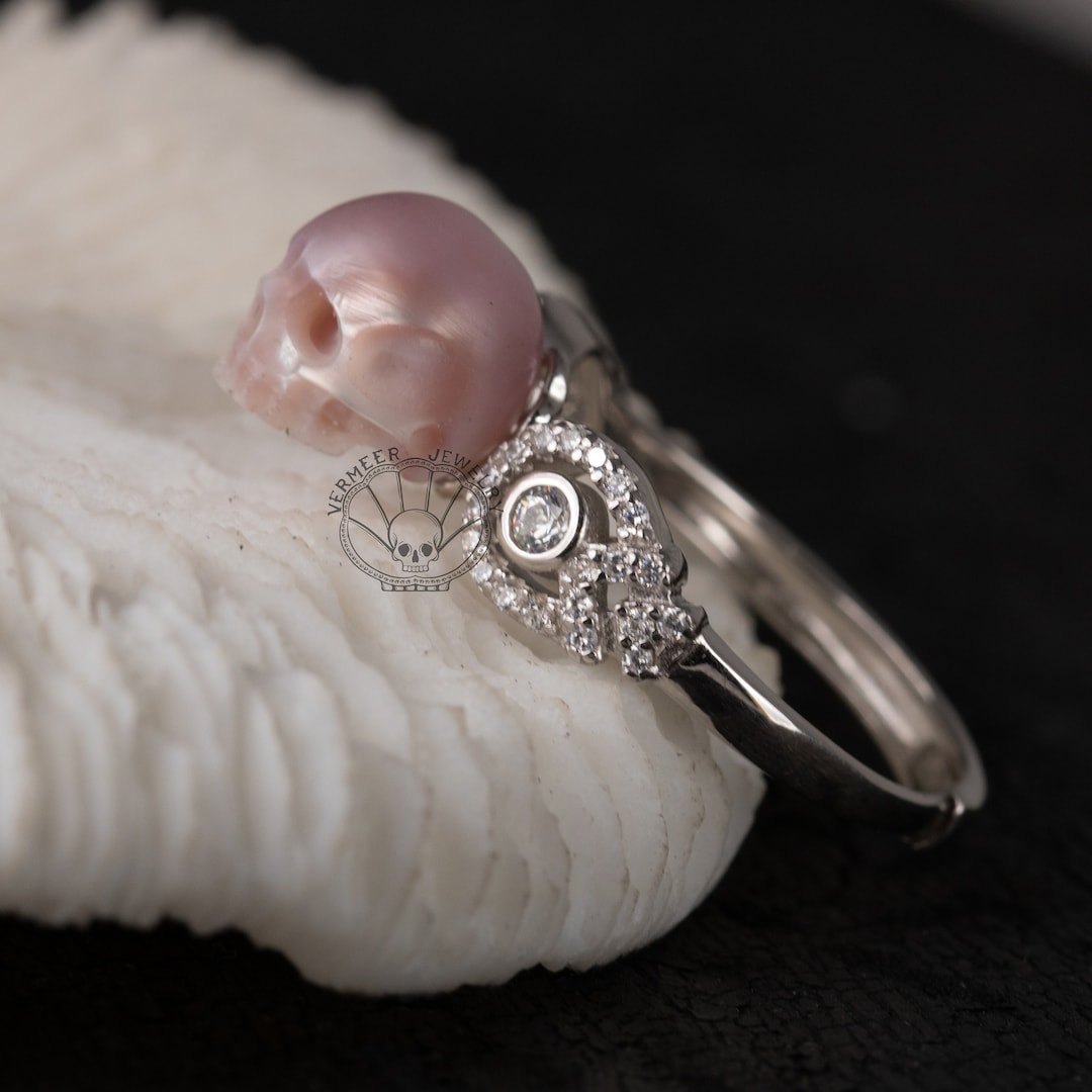 Handmade Skull Ring Carved Freshwater Pearl Carved Skull Ring 925silver ...