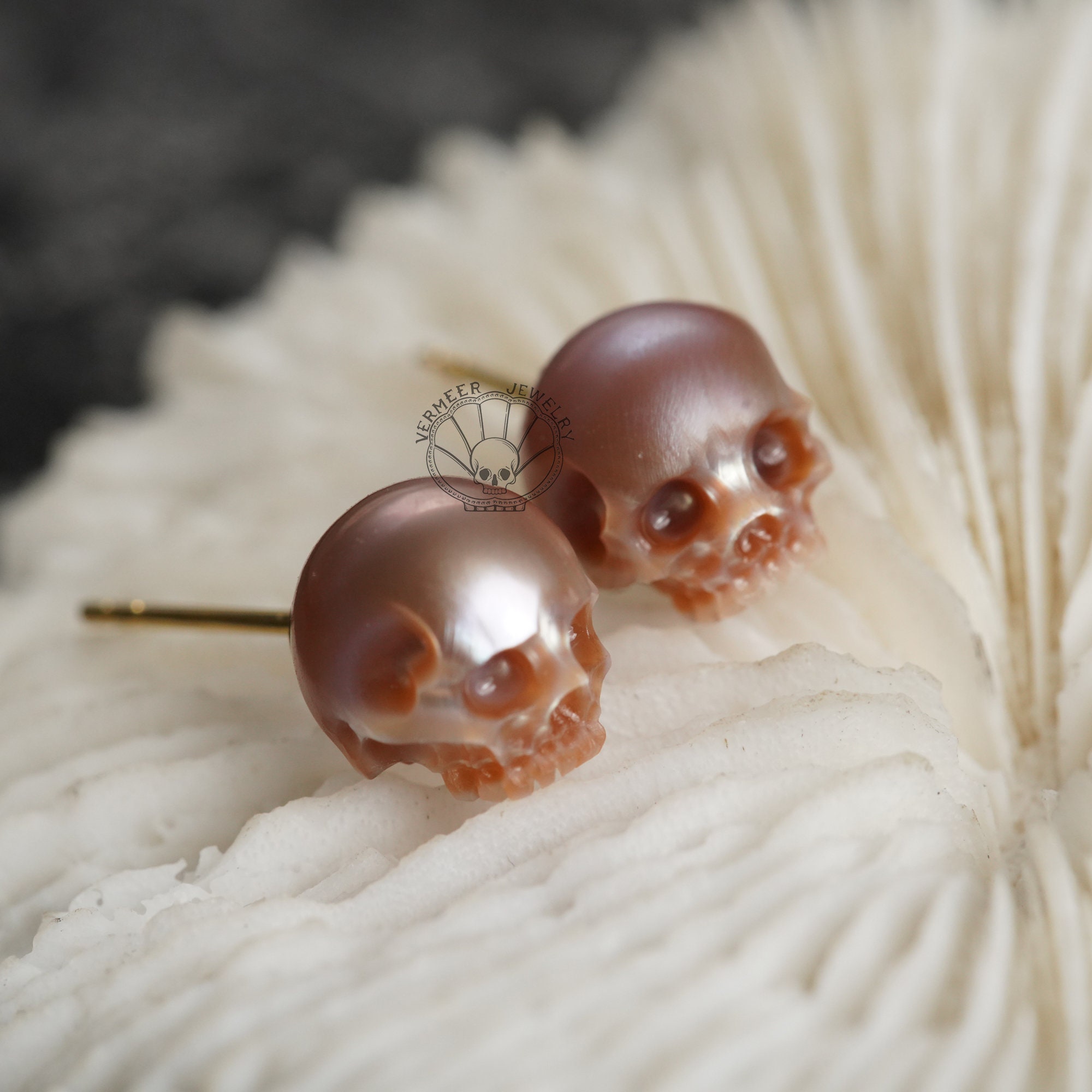 Skull Pearl Earring Stud Minimalist Style Handmade Jewelry for - Etsy