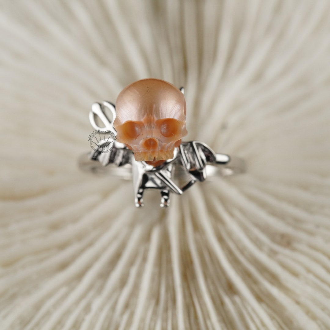 Pearl Skull Ring ''little Devil '' With - Etsy