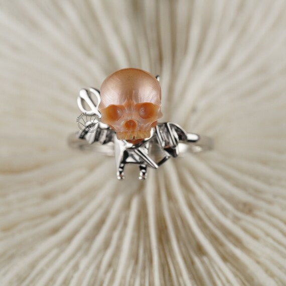 Pearl Skull Ring ''little Devil '' With - Etsy