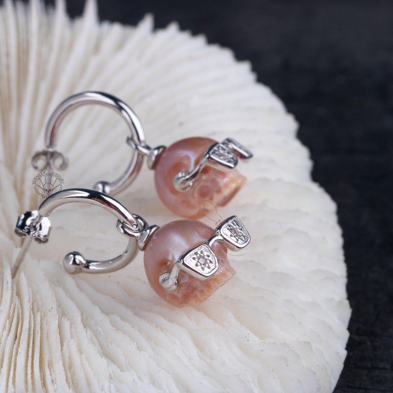 Skull Pearl Jewelry Set Hand Carve Freshwater Pearl Skull With - Etsy