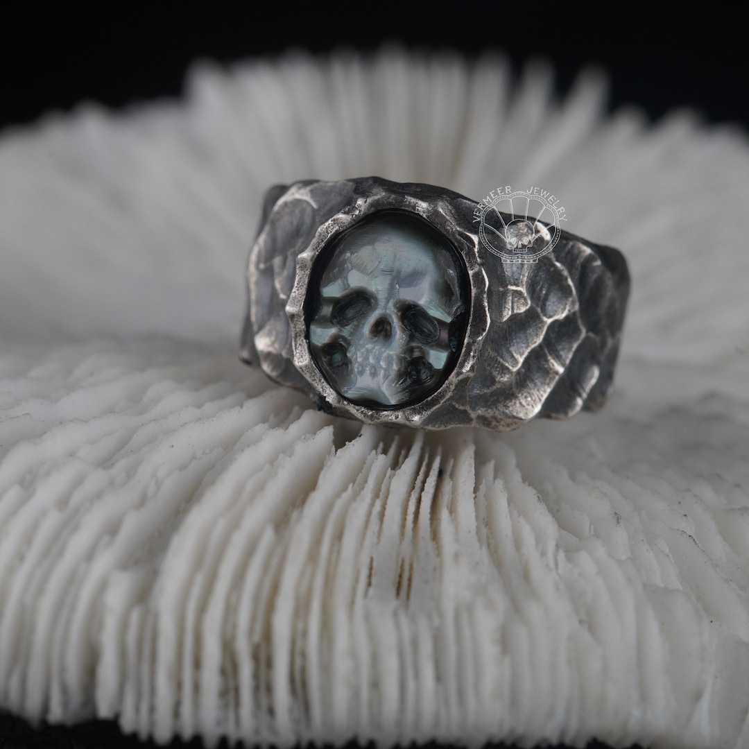 Carved Skull Ring 925 Sterling Silver Men & Women Wedding Band Open ...