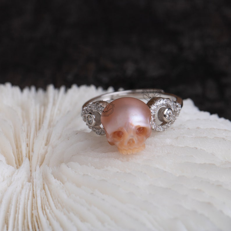 Handmade Skull Ring Carved Freshwater Pearl Carved Skull Ring - Etsy