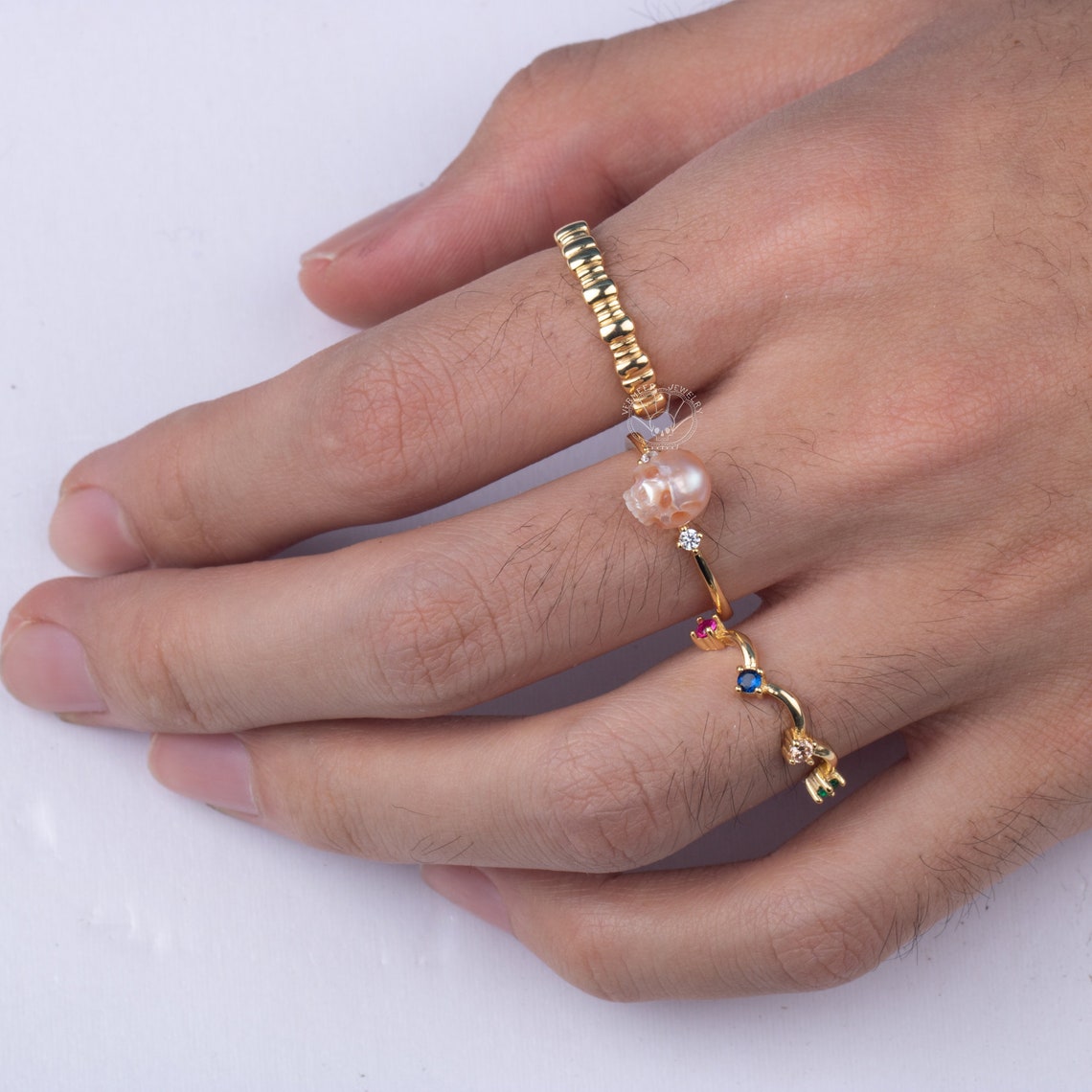 3 in 1 Ring Pearl Skull Ring Set Three Pieces for Matching - Etsy