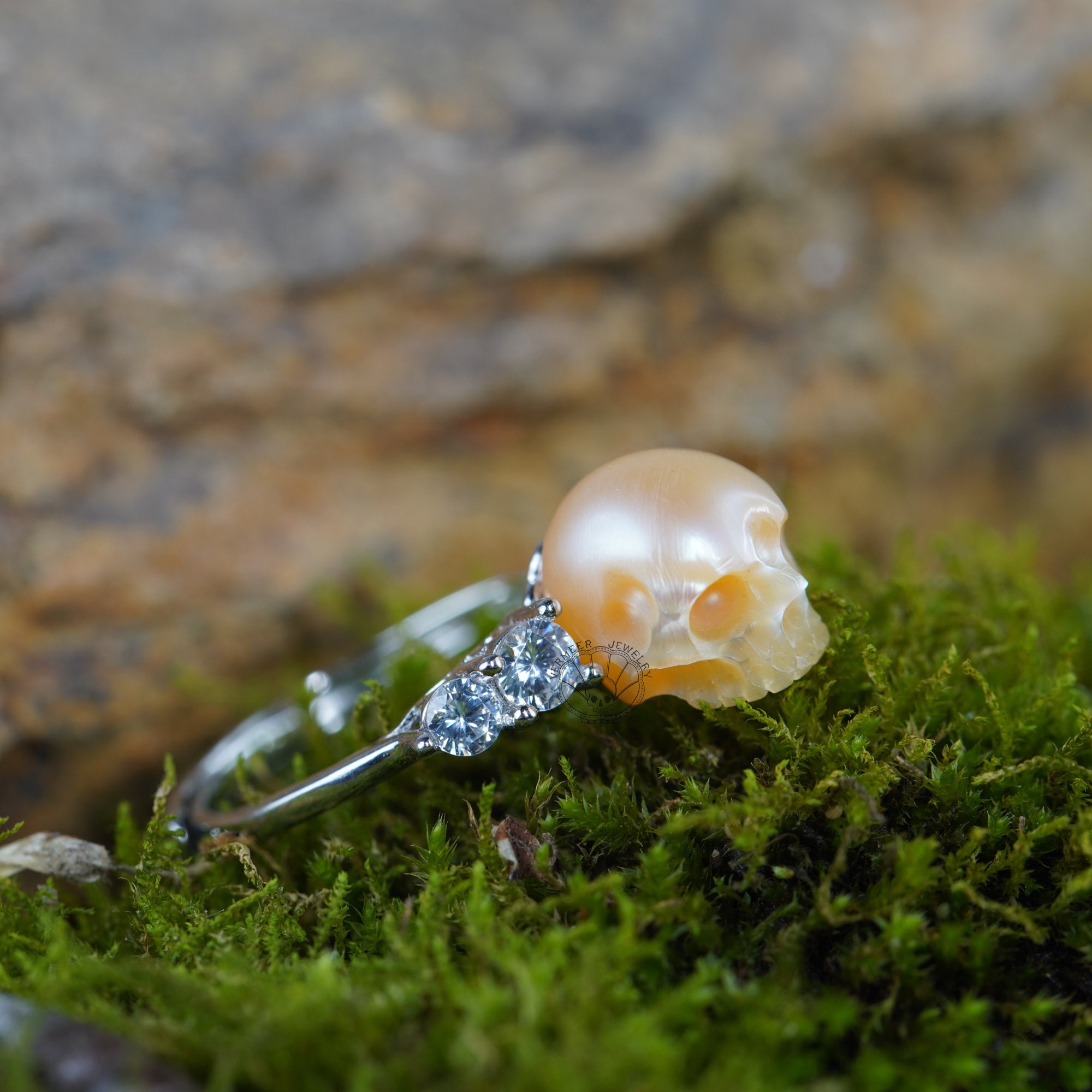 Pearl Carved Skull Ring Freshwater Pearl Classic Style With - Etsy
