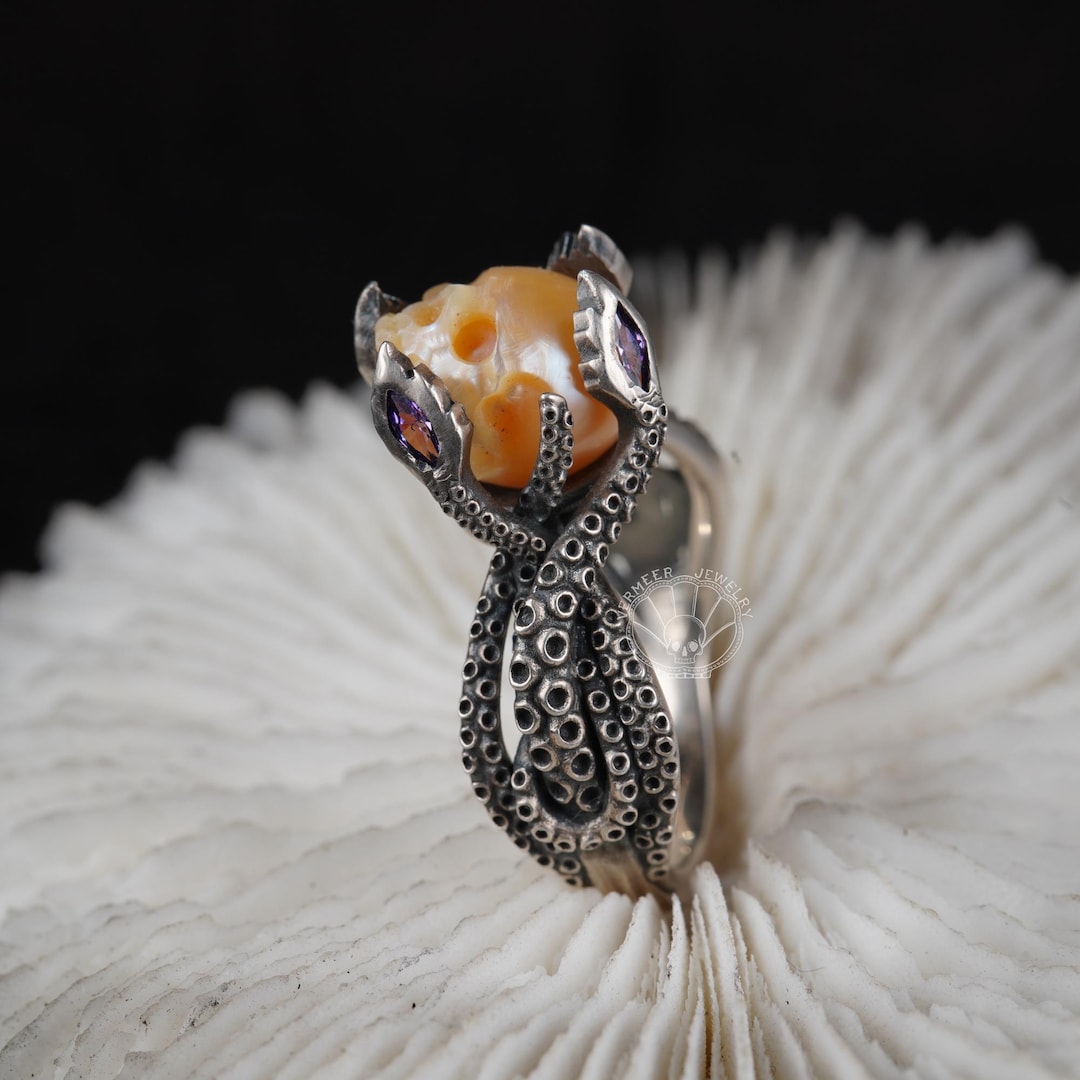 Pearl Skull Octopus Ring: Amethyst Sterling Silver Memento Mori - Etsy