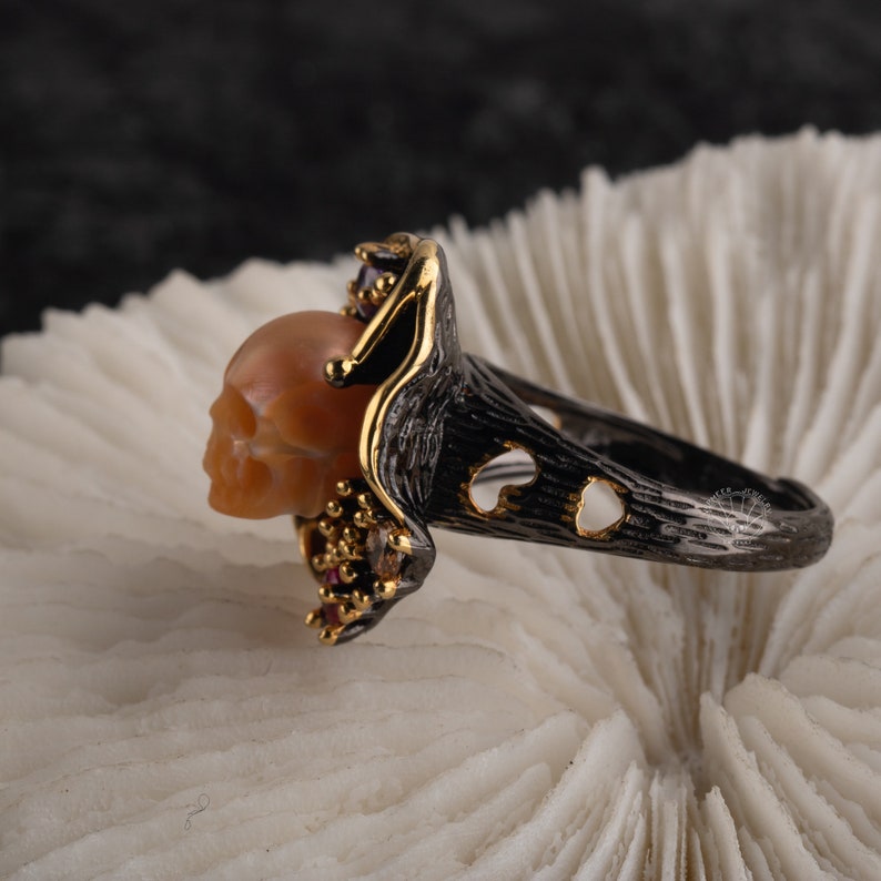 Skull Carved Pearl Ring: Handmade Sterling Silver Gothic ...