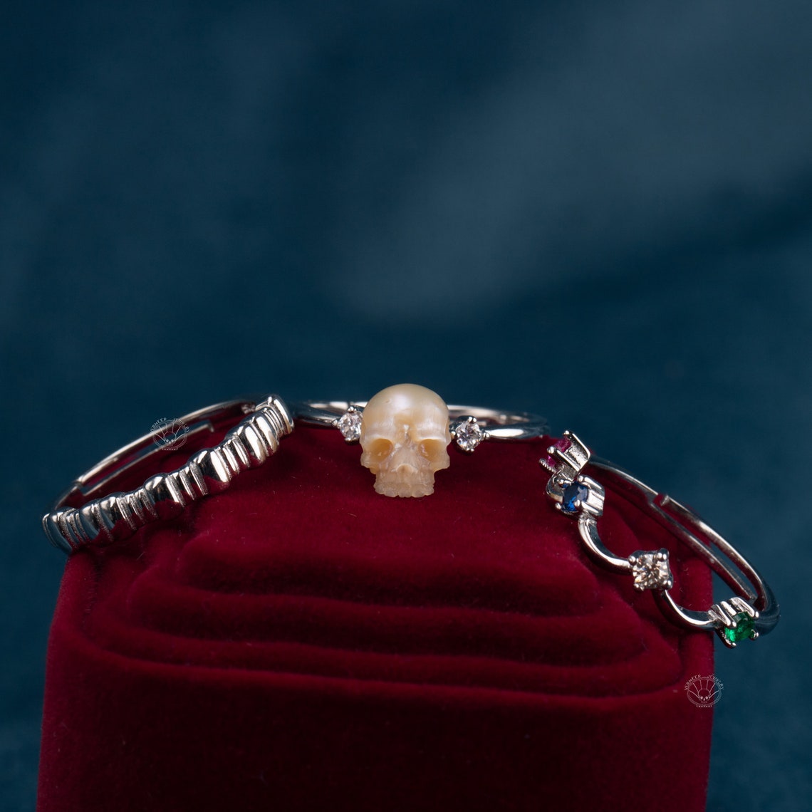 3 in 1 Ring Pearl Skull Ring Set Three Pieces for Matching - Etsy