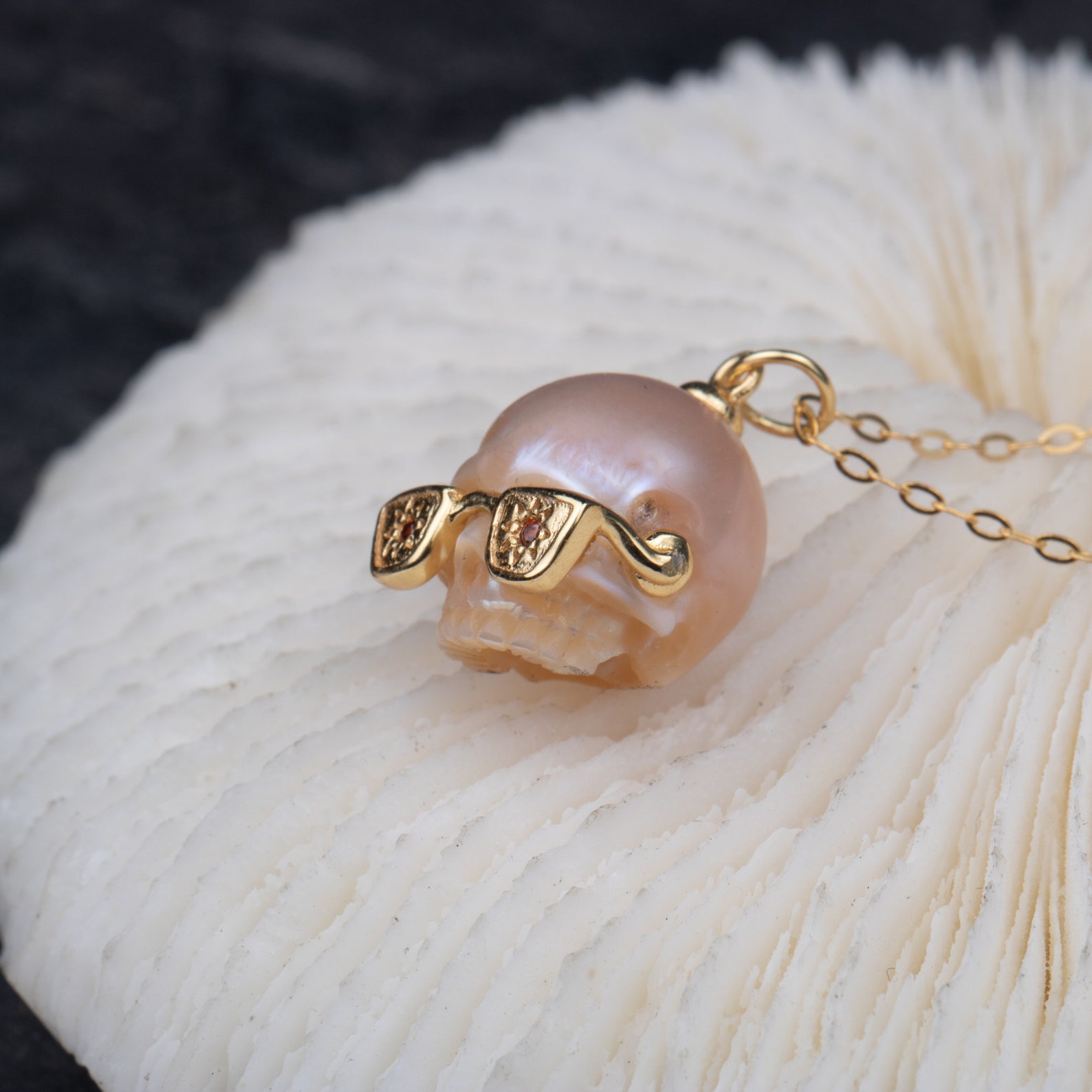 Skull Pearl Jewelry Set Hand Carve Freshwater Pearl Skull With - Etsy