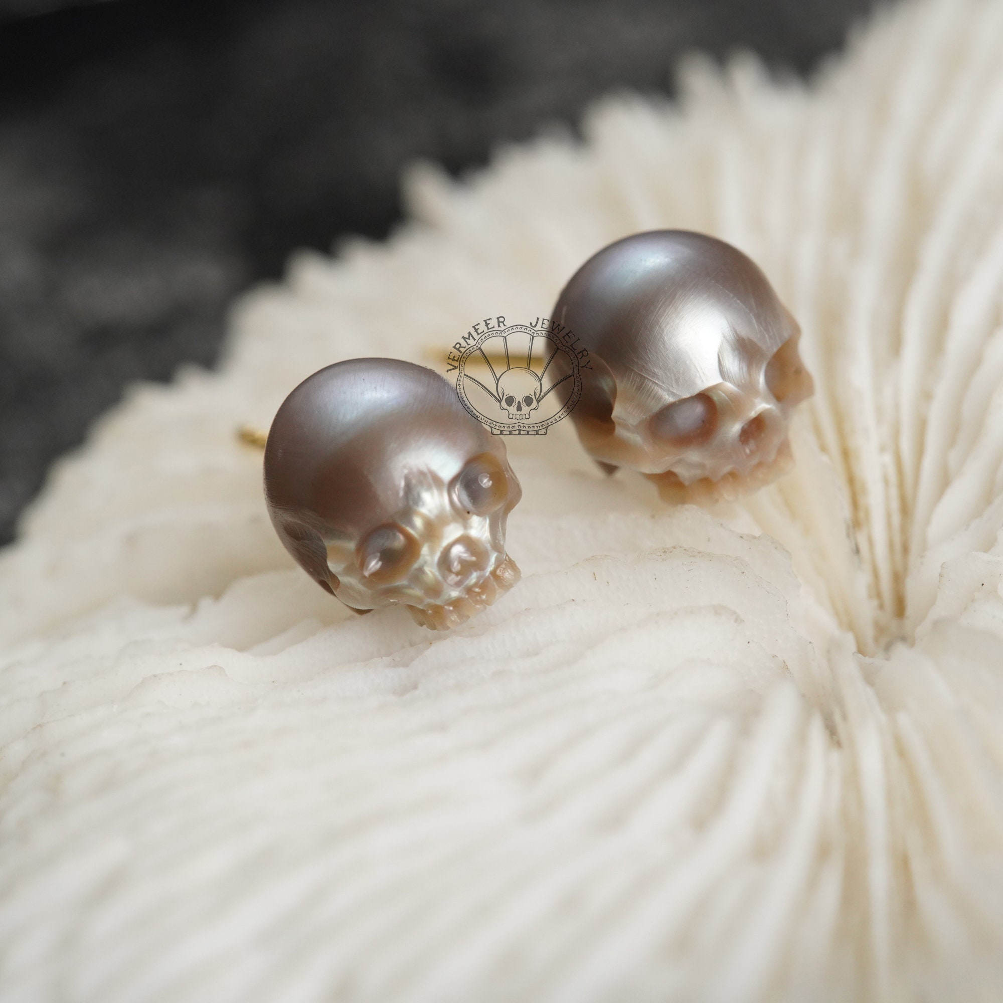 Skull Pearl Earring Stud Minimalist Style Handmade Jewelry for - Etsy
