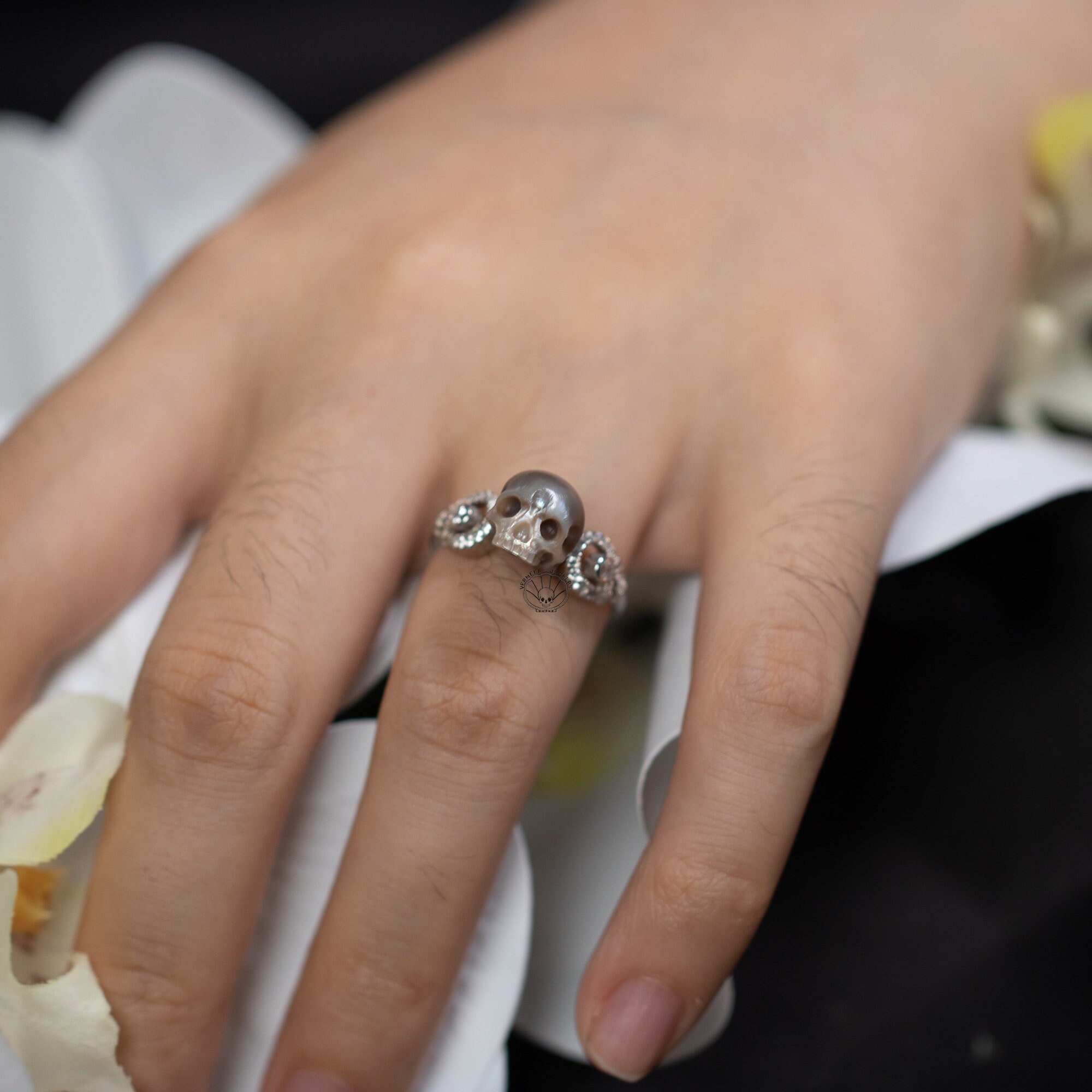 Handmade Skull Ring Carved Freshwater Pearl Carved Skull Ring - Etsy