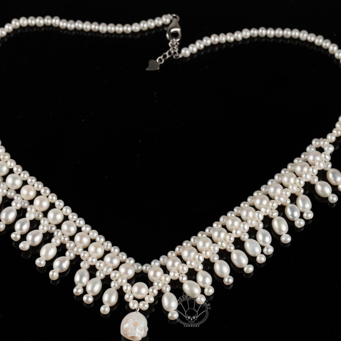 Skull Carved Pearl Necklace: Sterling Silver Memento Mori ...