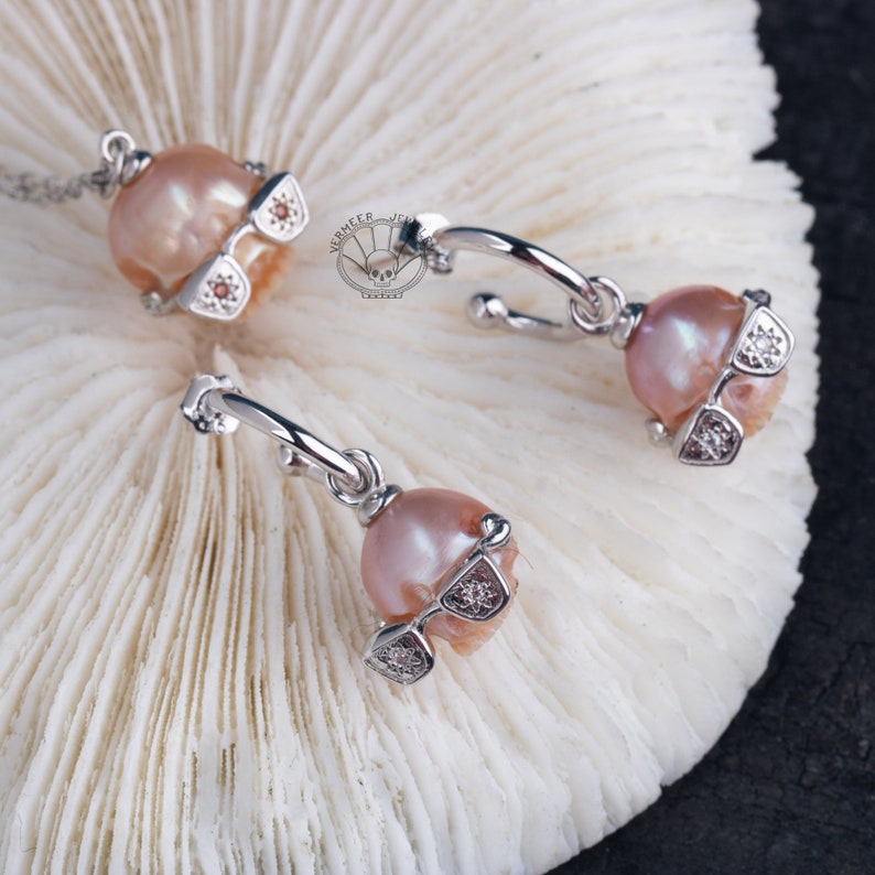 Skull Pearl Jewelry Set Hand Carve Freshwater Pearl Skull With - Etsy