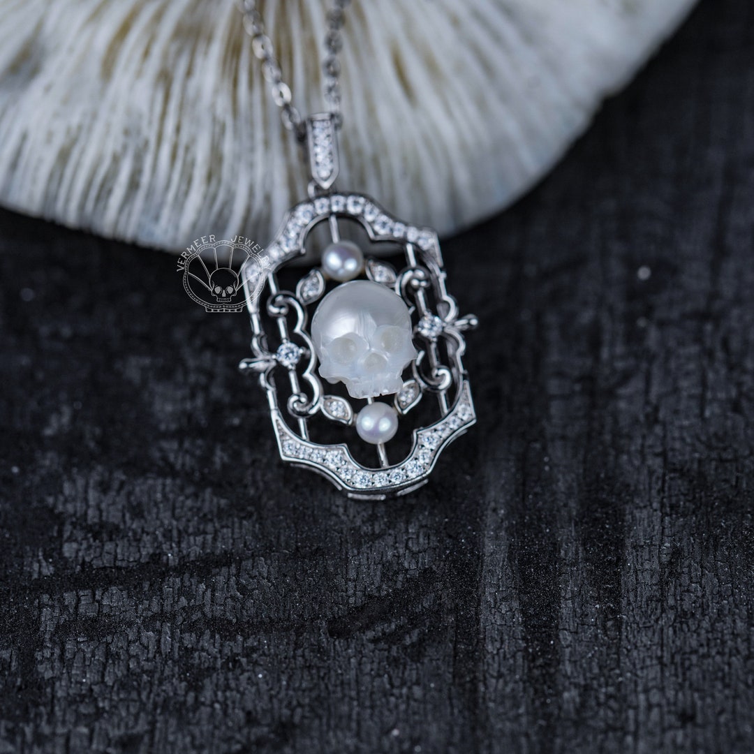 Skull Pearl Necklace Elegant Sterling Silver Necklace Handmade Jewelry ...