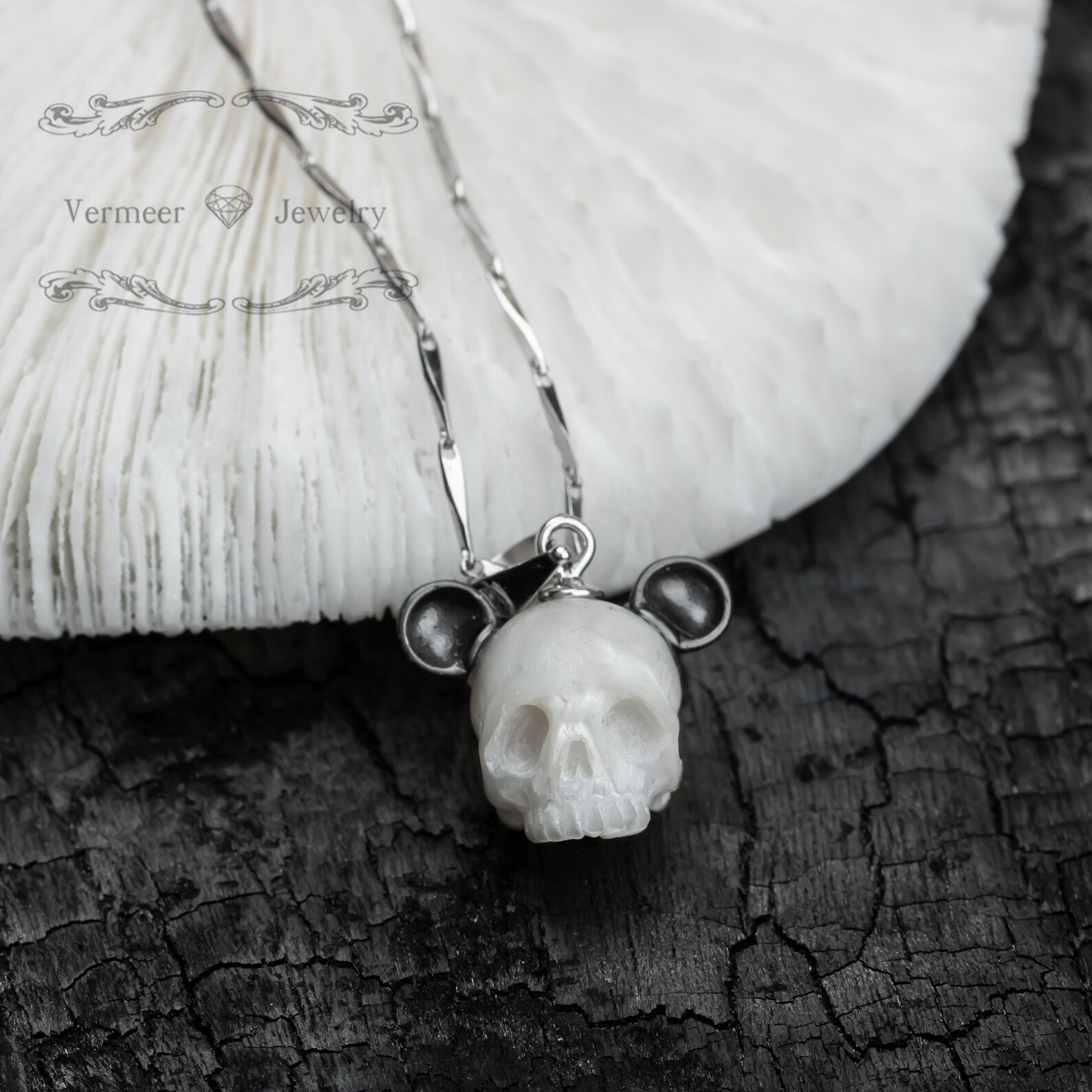 Skull Pearl Necklace and Ring Cute Bear Shape Hand Engraving | Etsy