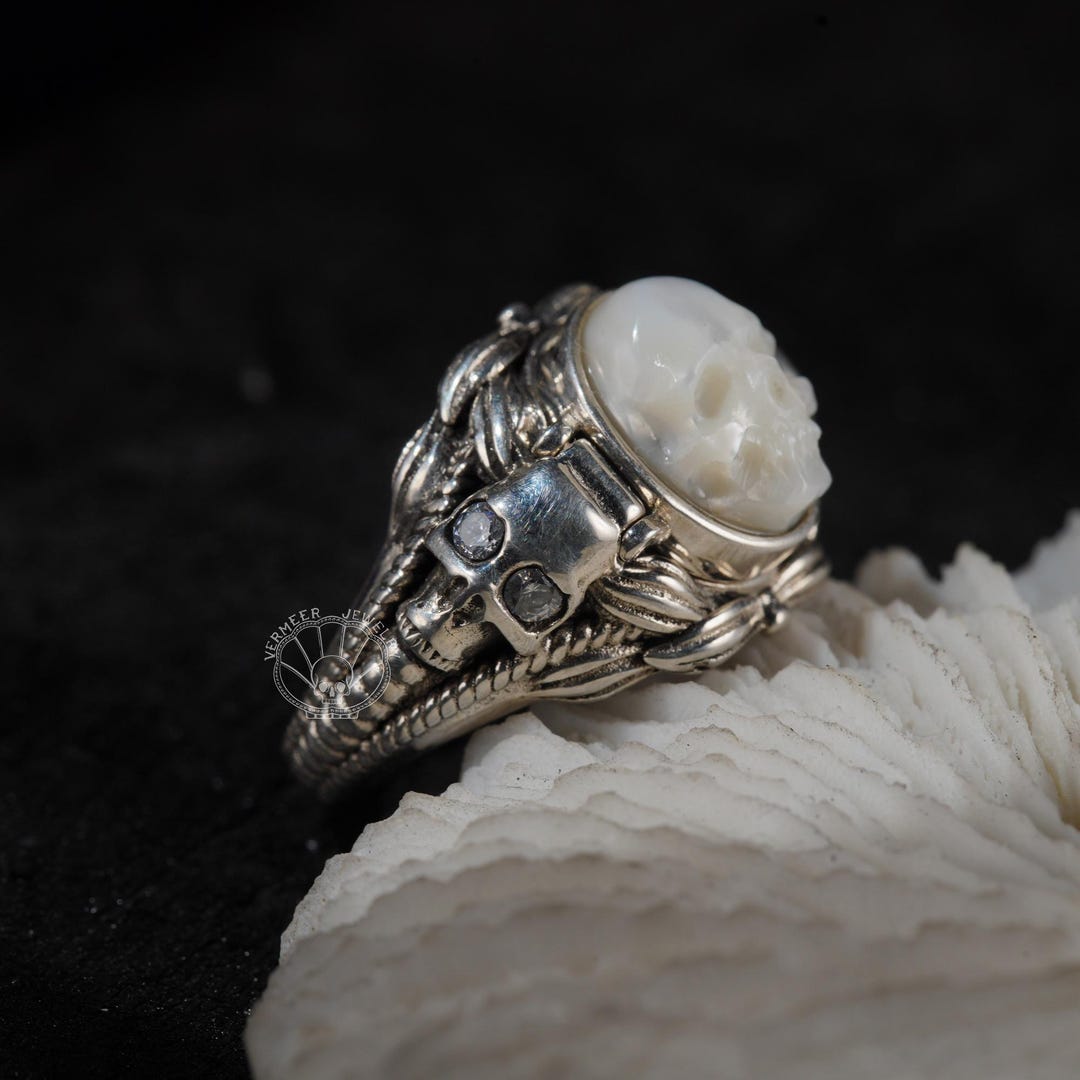 Locket Poison Ring,pearl Skull Openable Ring,sterling Silver Gothic ...