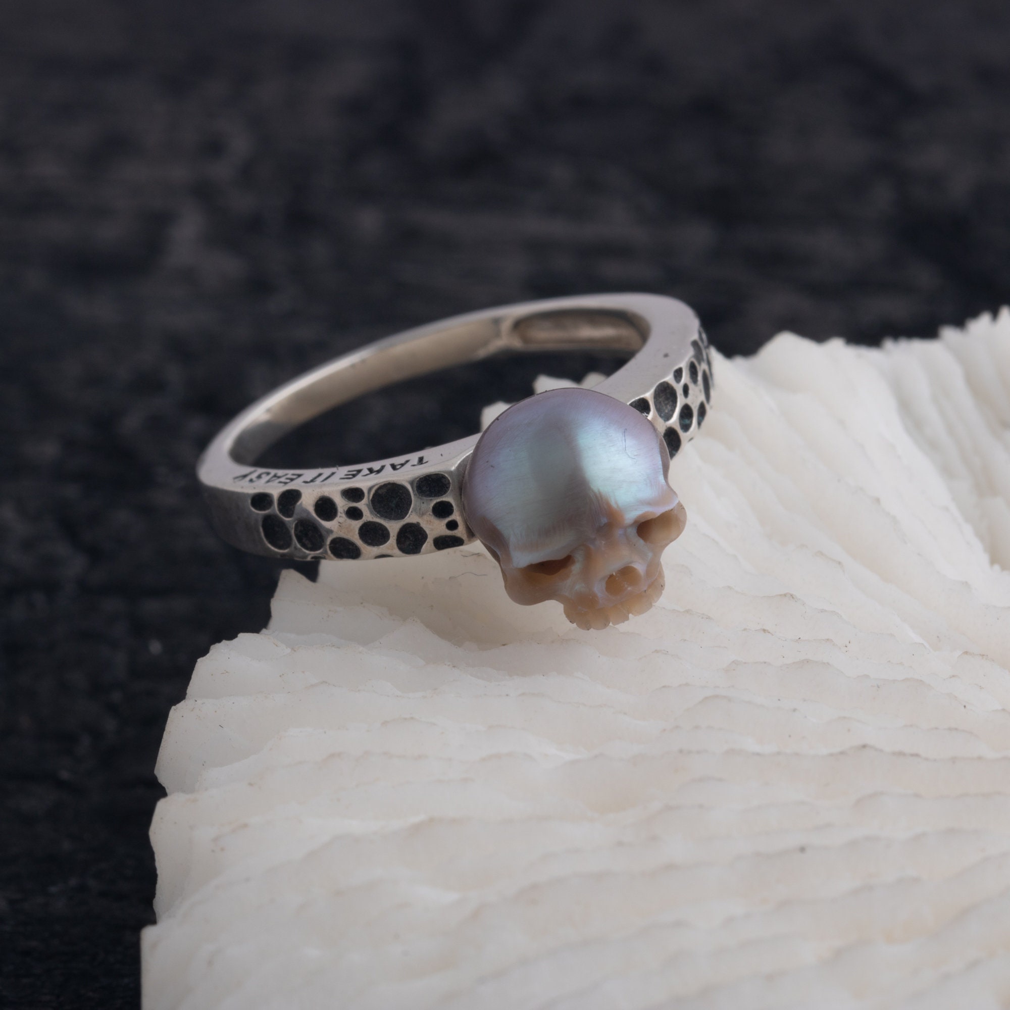 Skull Carved Pearl Ring Freshwater Pearl Natural Handmade 925 | Etsy