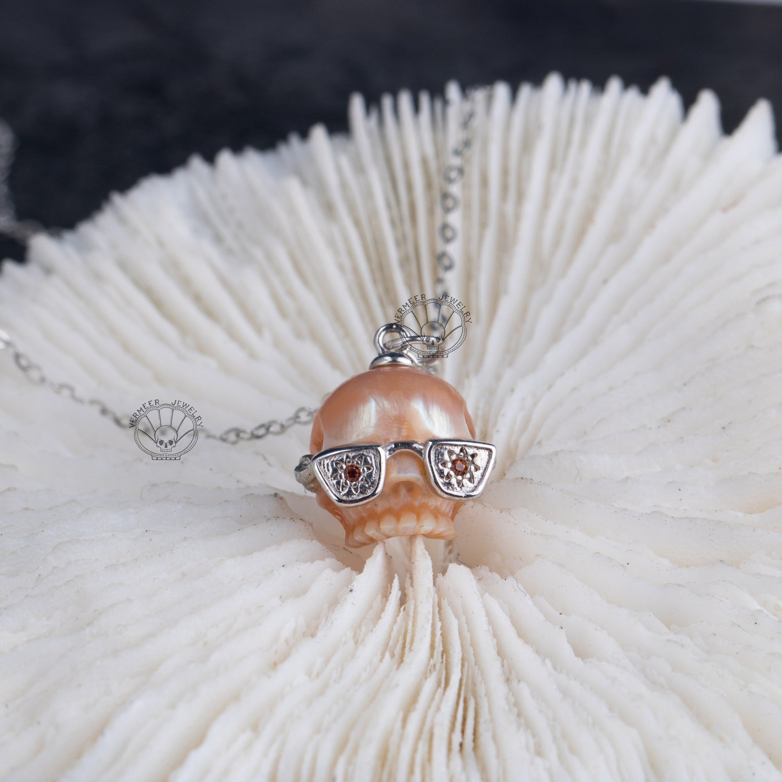 Skull Pearl Jewelry Set Hand Carve Freshwater Pearl Skull With ...