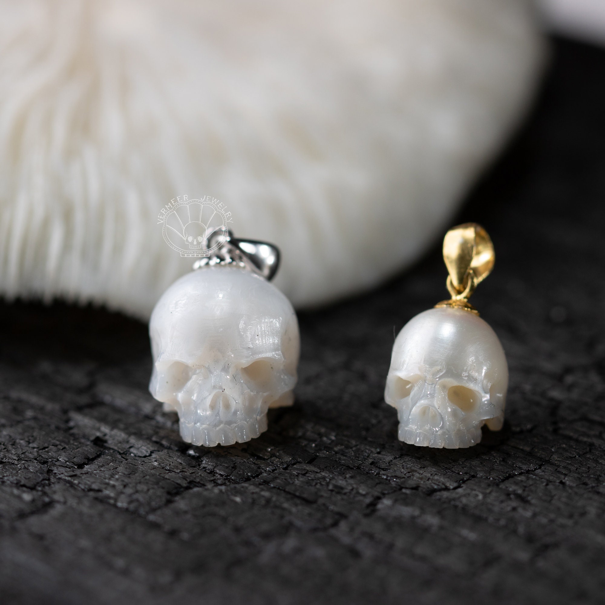 Simple Skull Pearl Pendant Skull Carved Pearl Necklace Simple - Etsy