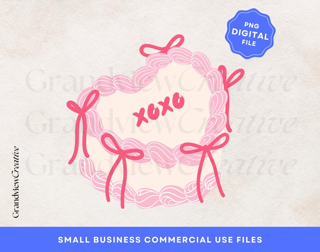 XOXO Pink Coquette Heart Cake PNG Digital File, Girly Heart Bow Png, T ...