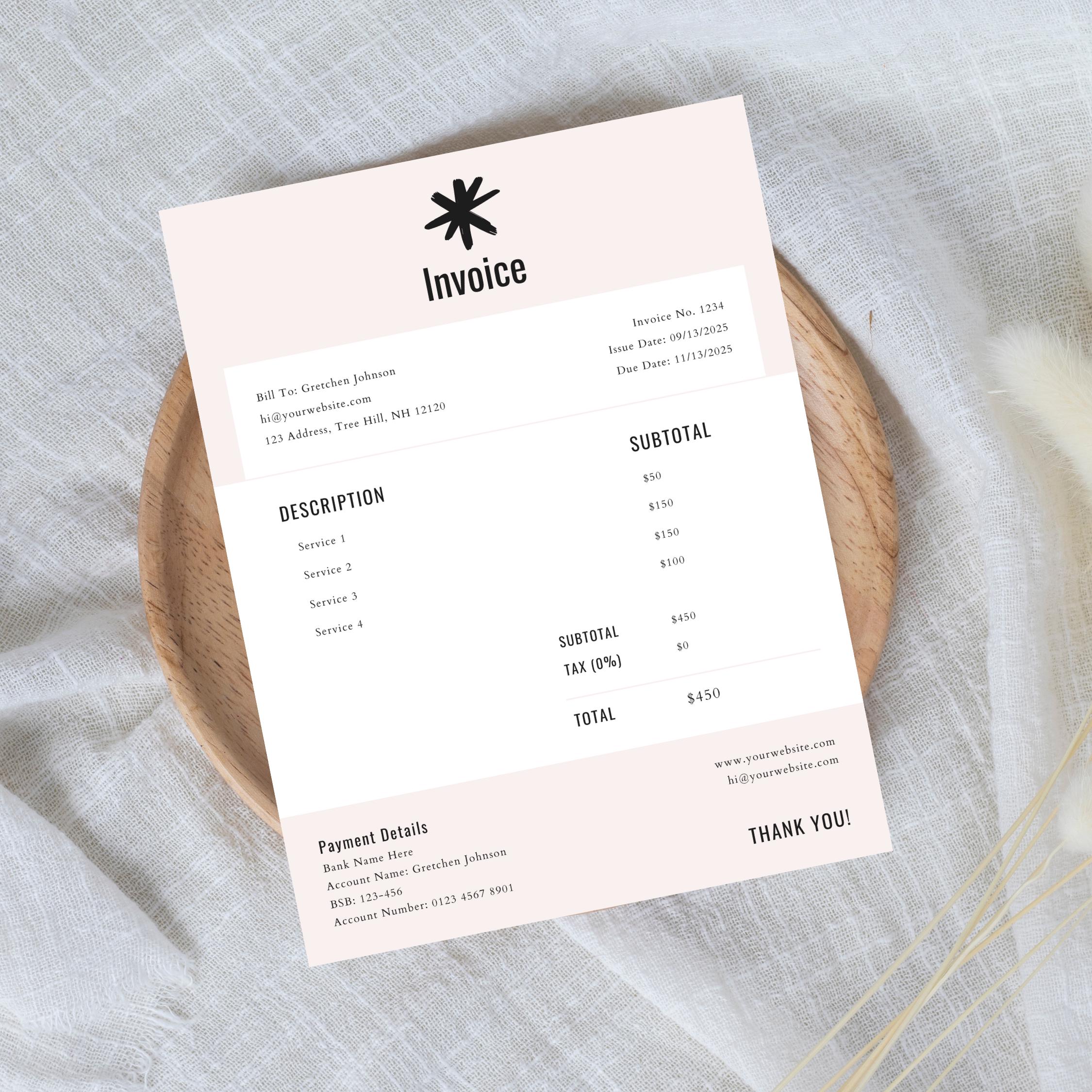 Minimalist Invoice Template Word, Small Business Invoice Editable ...