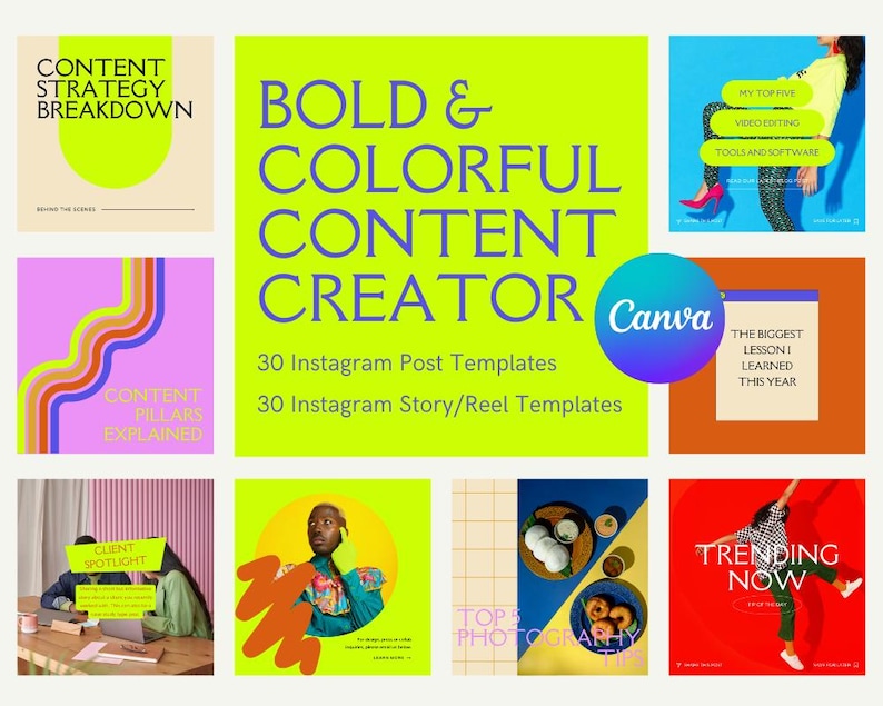 BRIGHT & COLORFUL BUNDLE, Retro Instagram Post Story, Reels Templates ...