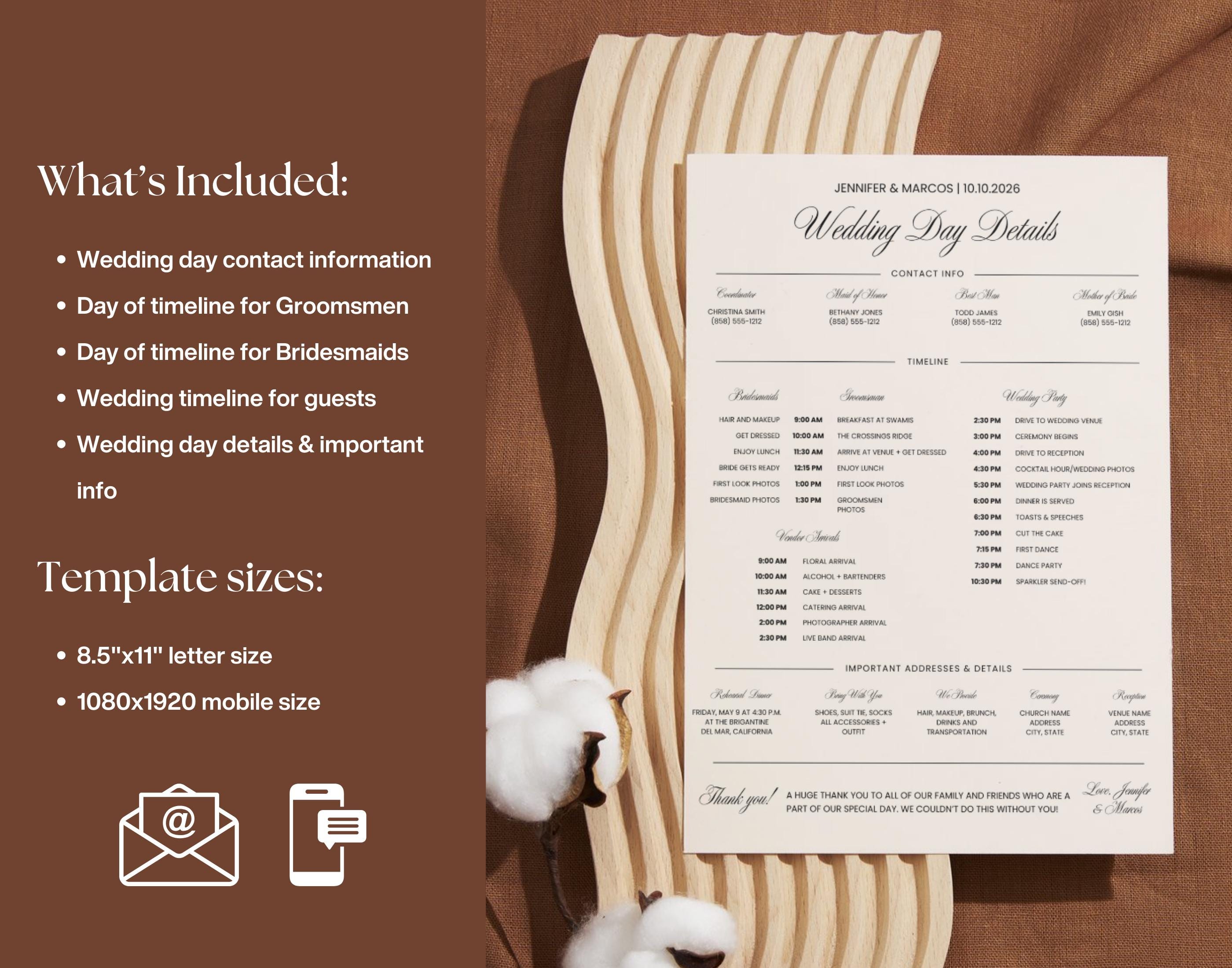 Editable Wedding Details Card, Mobile Wedding Day Template, Reception ...