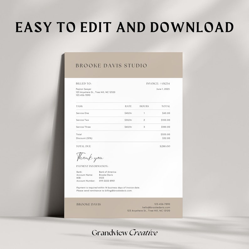 Minimalist Canva Editable Invoice Template, Small Business Esthetician ...