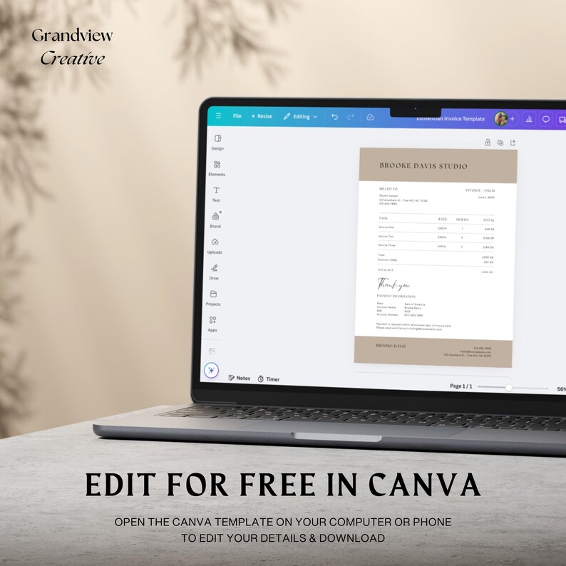 Minimalist Canva Editable Invoice Template, Small Business Esthetician ...