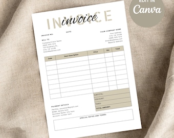 Invoice Template Editable, Small Business Custom Order Form Printable ...