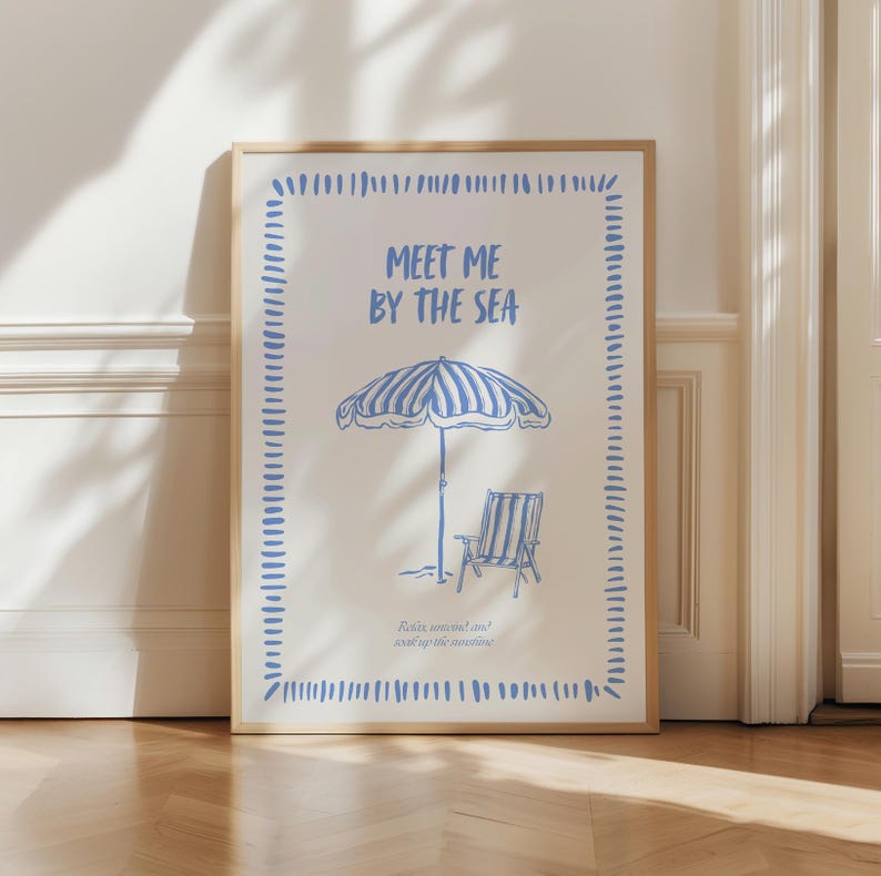 Meet Me by the Sea, Blue Beach Art, Summer Wall Art Downloadable ...