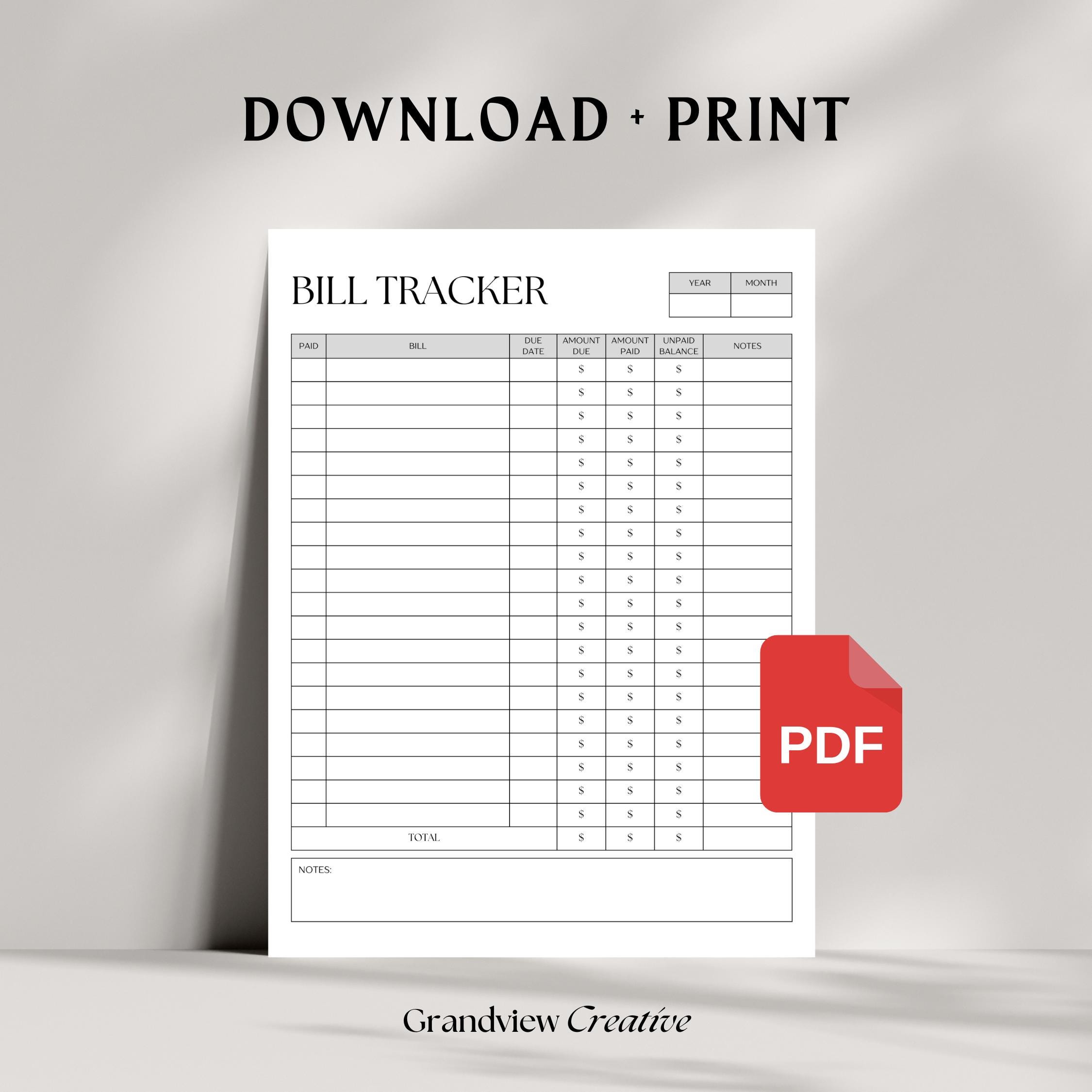 Monthly Bill Tracker. Bill Payment Checklist Tracker. Printable Bill ...