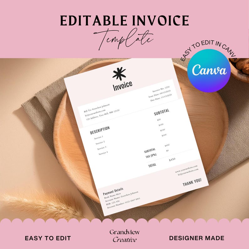 Minimalist Invoice Template Word, Small Business Invoice Editable ...
