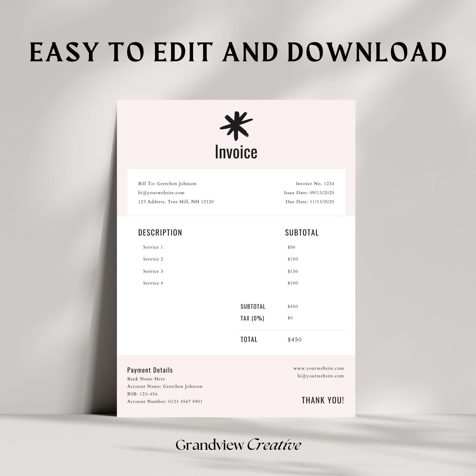 Minimalist Invoice Template Word, Small Business Invoice Editable ...