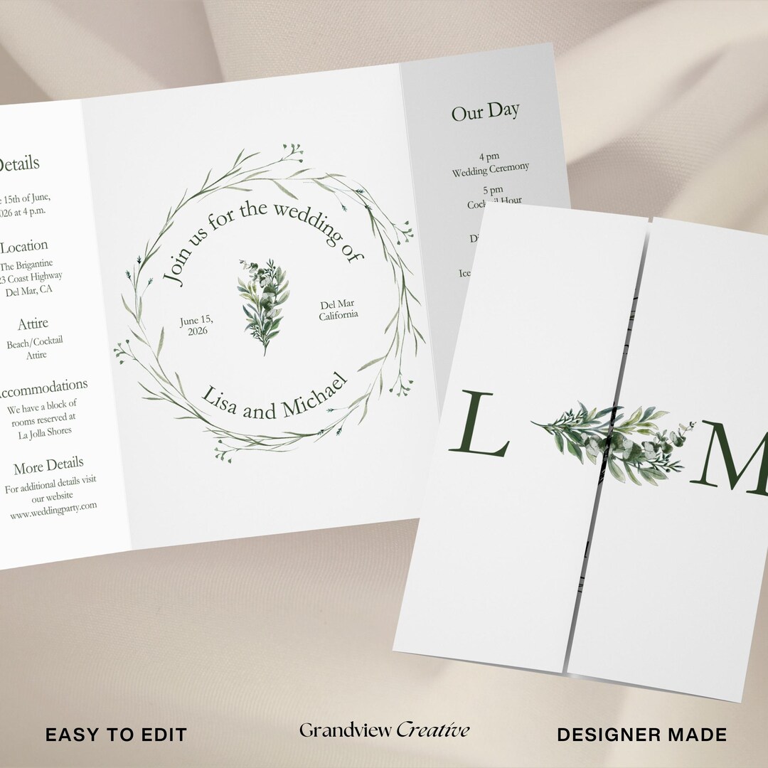 Hand Drawn Gatefold Invitation Template, Colorful Wedding Invitation ...