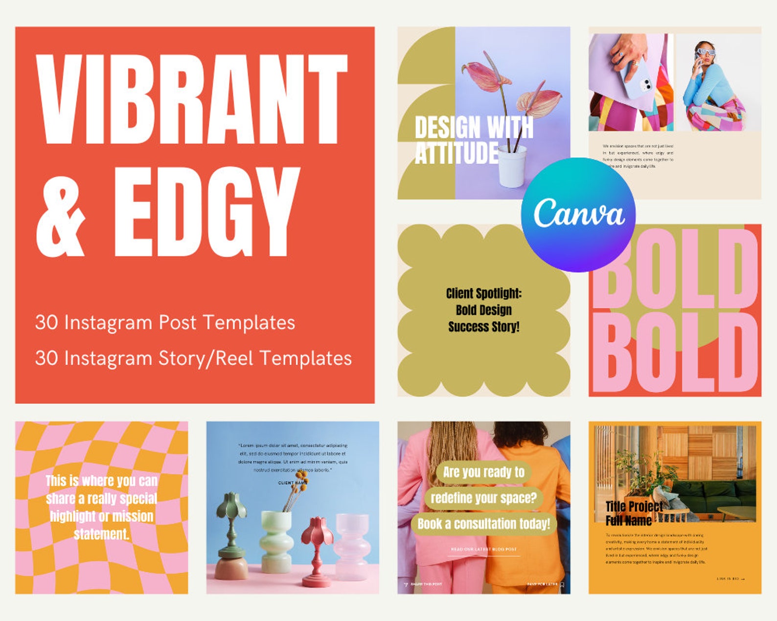 VIBRANT & EDGY BUNDLE, Instagram Post Story, Reels Templates for Canva ...