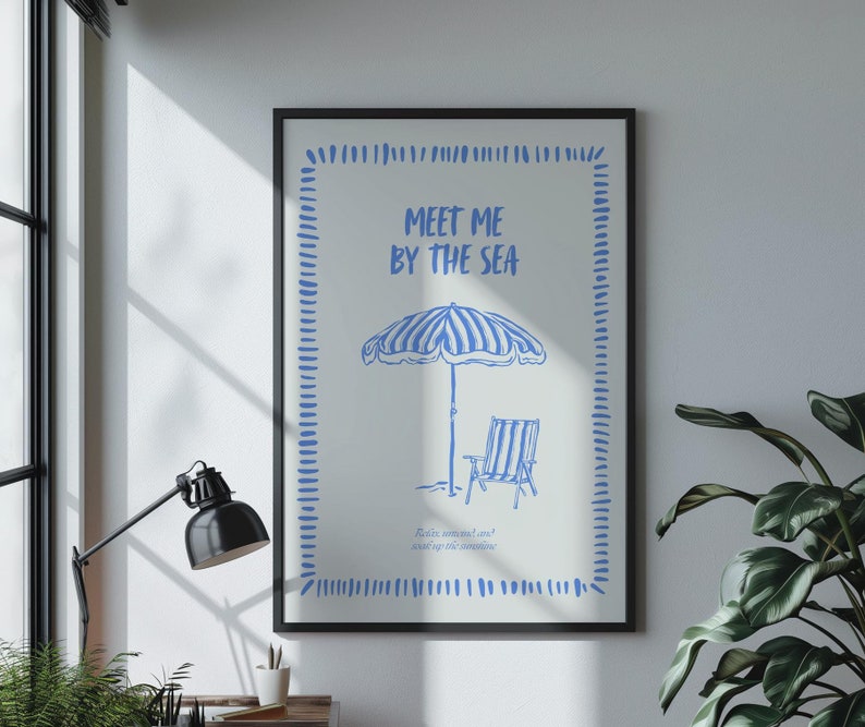 Meet Me by the Sea, Blue Beach Art, Summer Wall Art Downloadable ...