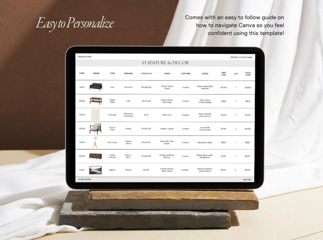 FF&E Schedule Canva Template, Furniture, Fixture and Finishes Schedule ...