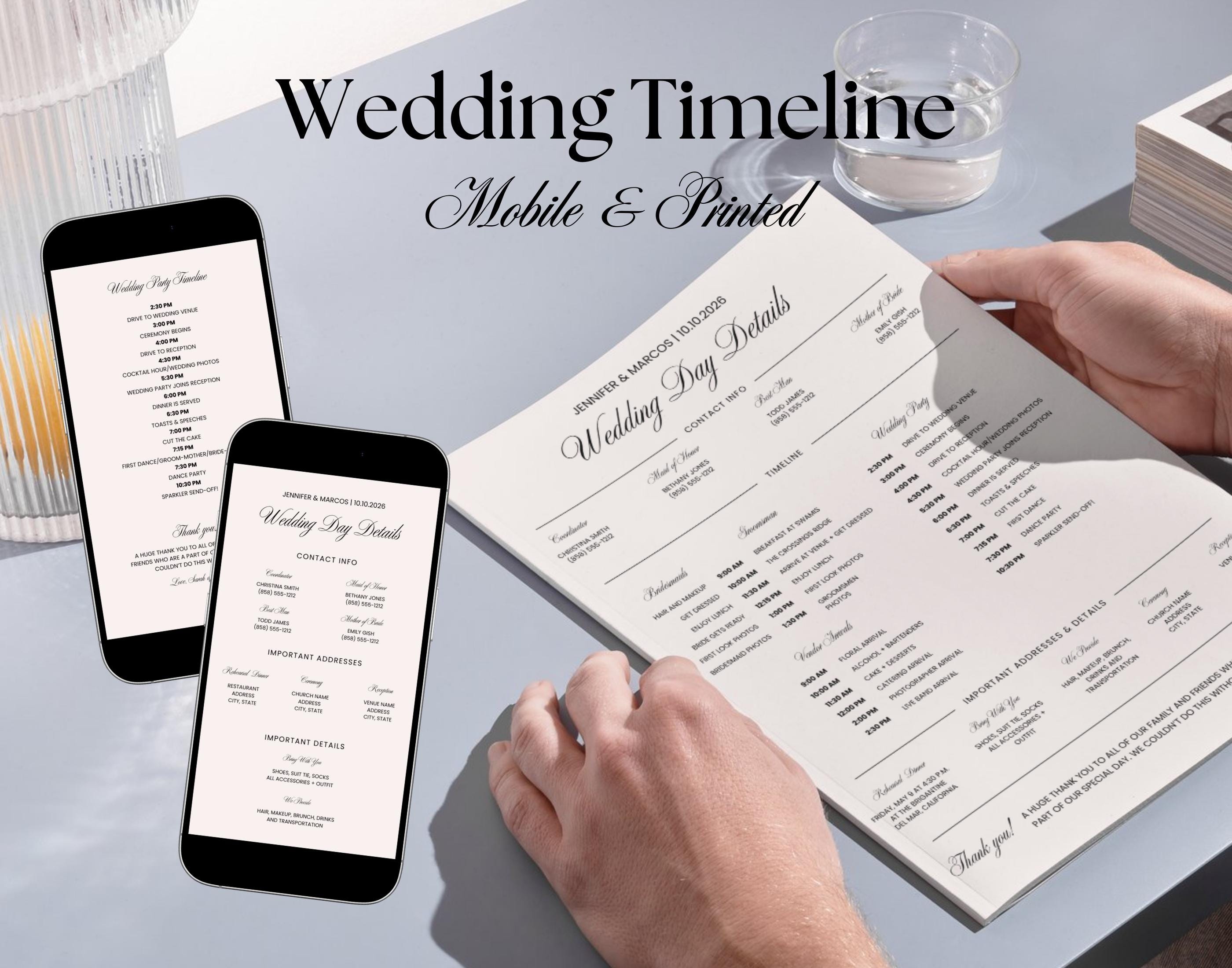 Editable Wedding Details Card, Mobile Wedding Day Template, Reception ...