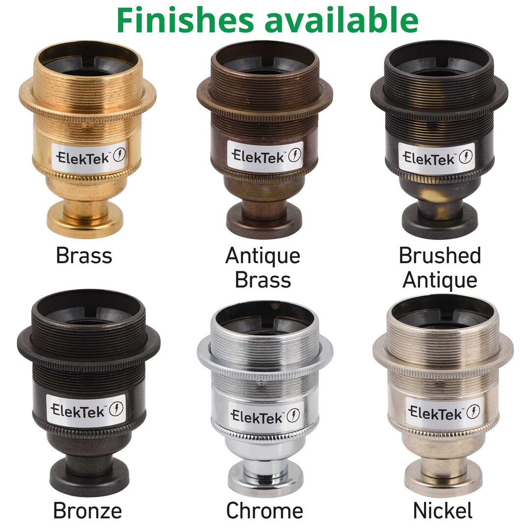 Elektek Premium Solid Brass E27 ES Edison Lamp Holder and Shade Ring ...