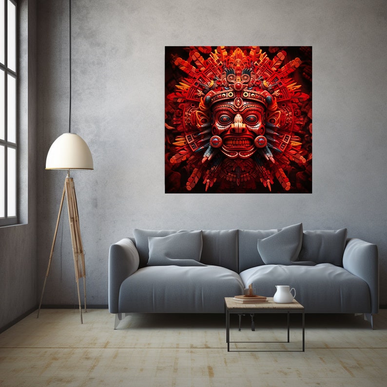 Aztec God Print God of Fire Mayan Wall Art Aztec Wall Art Mythological ...