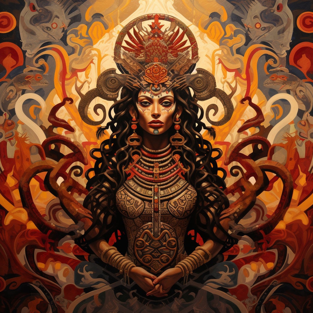 Aztec Goddess of Serpents Aztec Wall Art Mythological Digital Art - Etsy